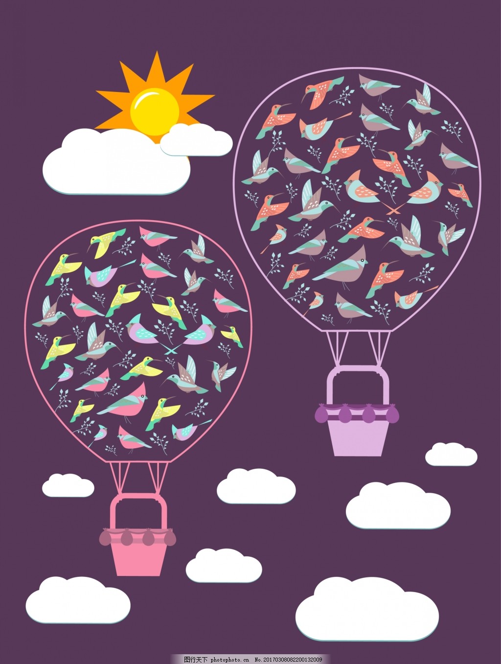 创意花纹热气球插画图片_动漫卡通_插画绘画-图行天下素材网